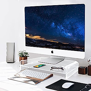 TINOMAR Acrylic Monitor Stand 2 Tier, Computer Monitor Stand Riser for iMac, PC, Desktop, Laptop, TV Screen, Printer with Sturdy Platform, Transparent Ergonomic Monitor Stand for Home and Office