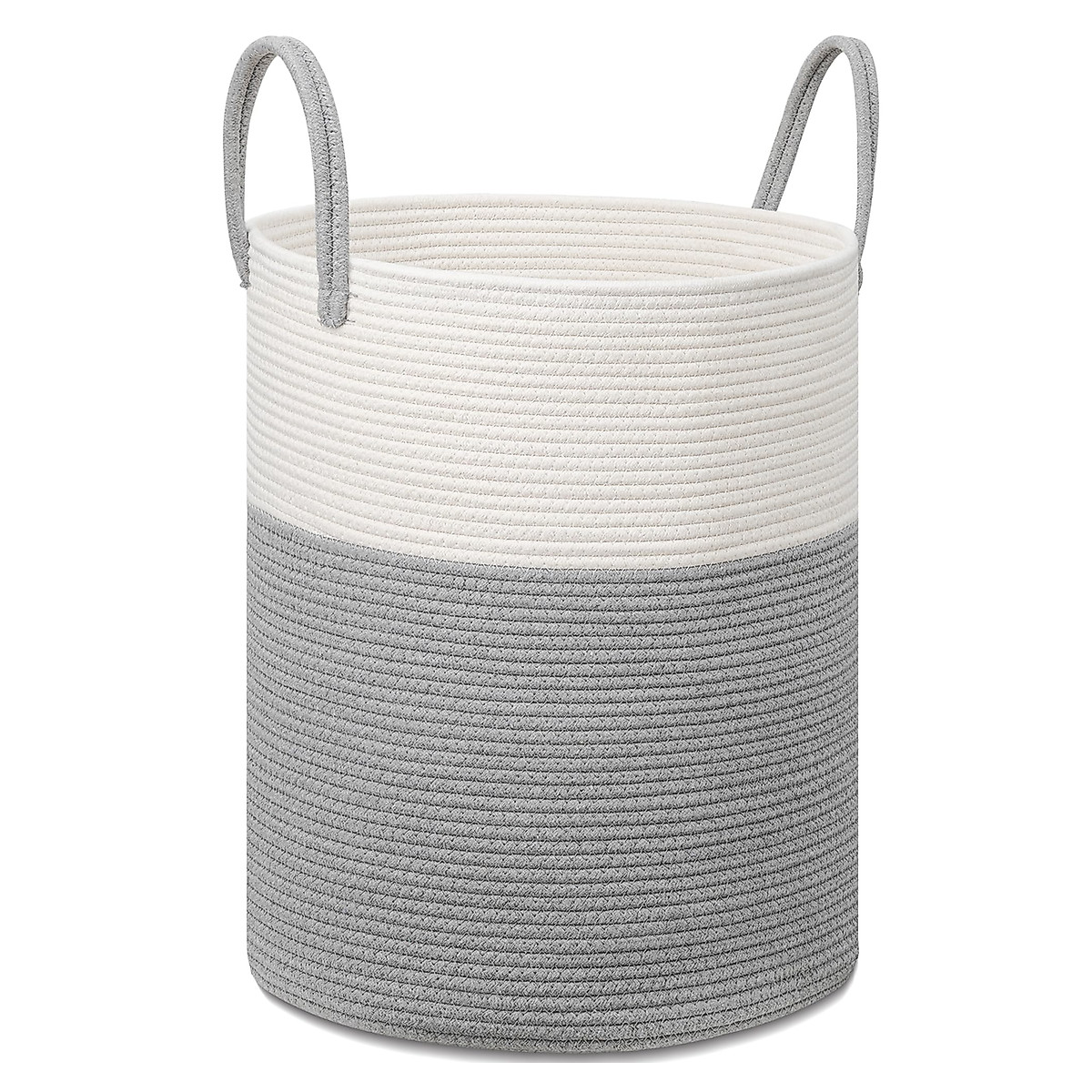 UBBCARE Tall Cotton Rope Laundry Hamper 15 x 20 inches, Large Grey Laundry Basket with Handles, Woven Storage Blankets Basket, Dirty Clothes Hamper for Living room, Bedroom