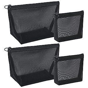 HRX Package Black Mesh Makeup Bag, 4pcs Travel Cosmetic Pouches with Zipper Toiletry Organizer Case for Purse Diaper Bag Tote Bag