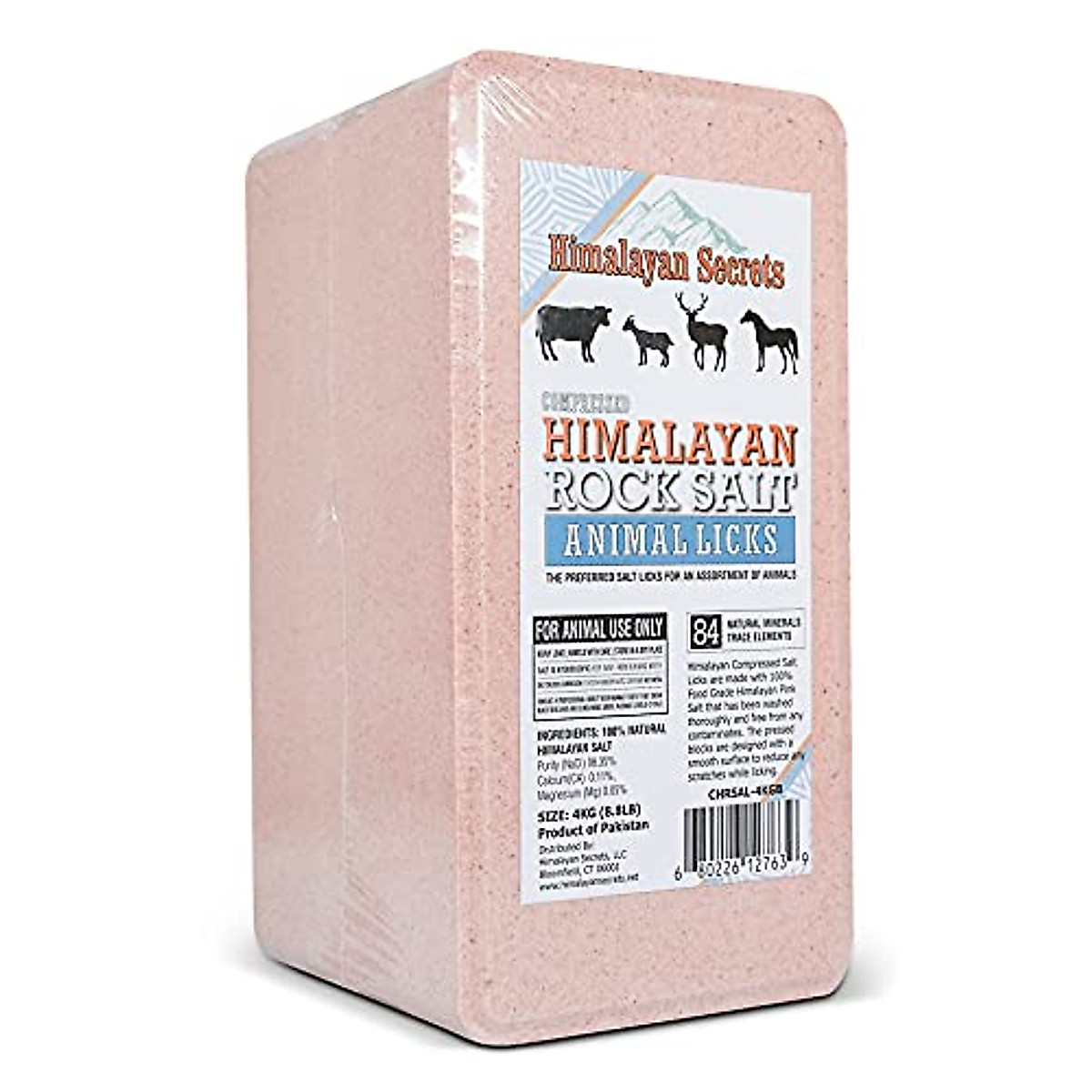 Himalayan Secrets 8.8LB (4KG) Compressed Pink Himalayan Salt Animal Lick Brick for Livestock and Wildlife - 100% Pure & Natural Feed Salt - 84 Natural Minerals and Trace Elements