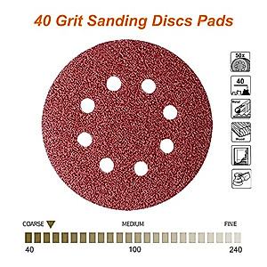 50Pcs 125mm 8 Holes Sanding Discs Pads Sanding Sheets, 5 Inch 40 Grits Hook and Loop Sandpaper Sheet for Random Orbital Sander.