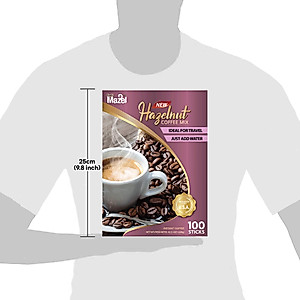 Café Mazel Instant Coffee - Hazelnut, Instant Coffee Mix, 3 in 1 Instant Coffee, 100 Sticks