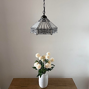 enjoy decor lamps Tiffany Pendant Lighting White Hexagon Stained Glass Hanging Lamp LED Bulb Included for Dining Room Island Kitchen Living Room 12”W*12”D*60”H