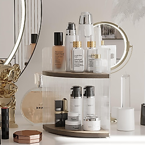 NLBTW 2-Tier Wood Corner Bathroom Countertop Organizer, Vanity Shelf Perfume Skincare Organizers Bathroom Counter Storage and Organization for Vanity (Brown)