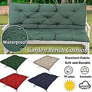 Waterproof Bench Cushion with Backrest,Soft Garden Bench Cushions with Backrest and Ties Non-Slip Bench Pads, Porch Patio Swing Overstuffed Waterproof Bench Chair cushions ( Orange 40x59 inch)