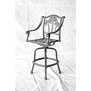 Palm Tree Outdoor Patio Set 4 pc Swivel Bar Stools Dark Bronze Cast Aluminum (30", Sunbrella Sesame)