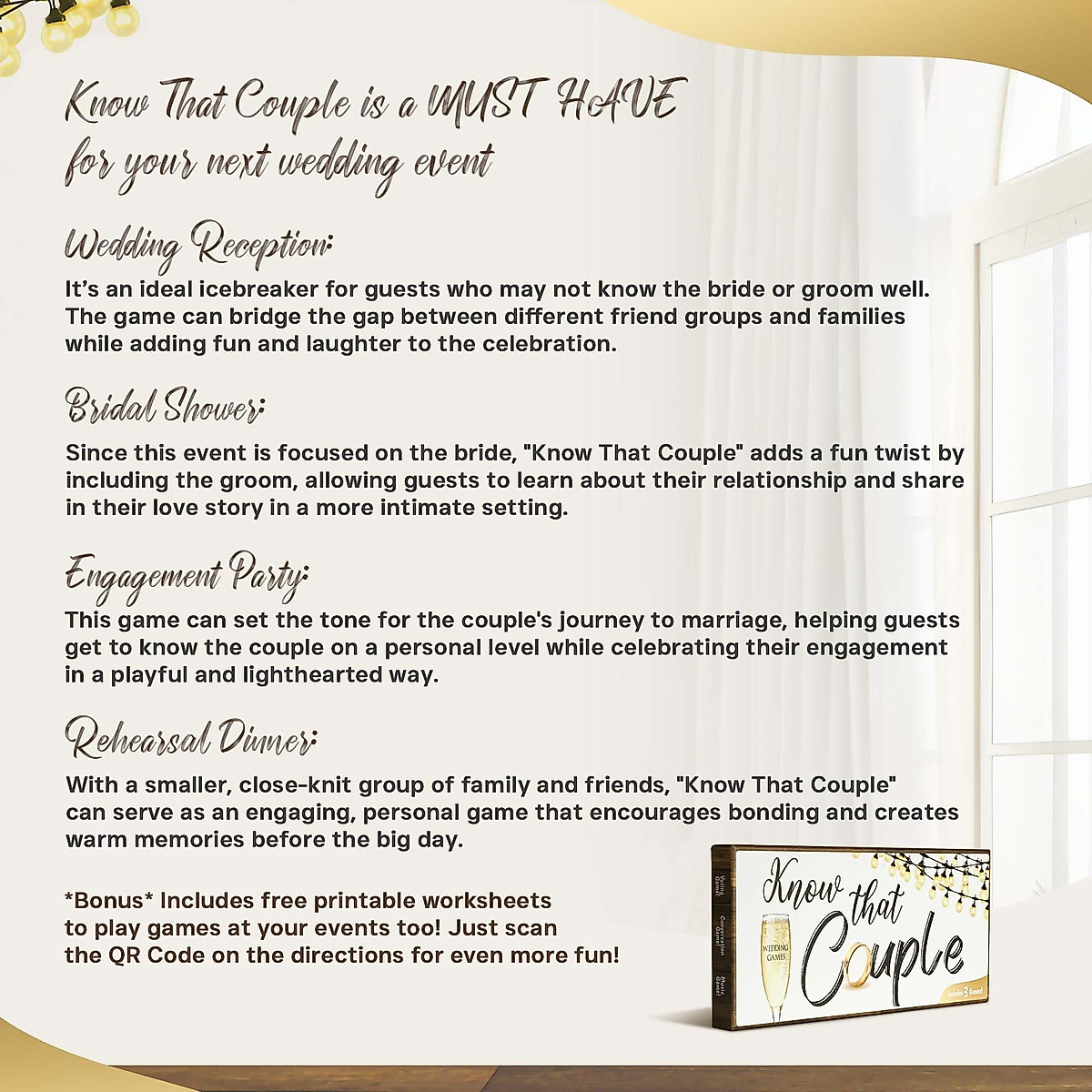 Know That Couple - Engagement Party Games for Guests with Conversation Starters, A Music Game, and a Bride or Groom Game. Includes Printables and Great for Wedding Party Decorations and Bridal Showers