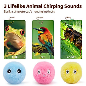 Potaroma Chirping Cat Toys Balls with SilverVine Catnip, Upgraded, 3 Pack Fluffy Interactive Cat Kicker, 3 Lifelike Animal Sounds, Kitty Kitten Catnip Exercise Toys