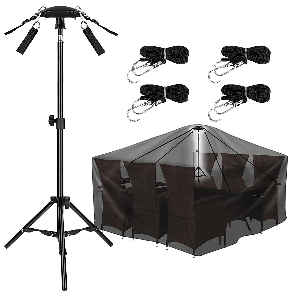 iCOVER Support Pole System for Patio Furniture Cover, Adjustable Height for Grill and Patio Dining Table Set Cover, Avoid Water Accumulation (Includes Straps)