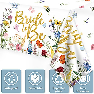 Bride to Be Floral Tablecloth, 3Pcs Bridal Shower Table Covers, Bride To Be Wedding Shower Decorations Wildflowers Disposable Bride To Be Table Cloth for Bride Wedding Engagement Party 108*54in