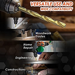 ENERTWIST 21 Pcs Titanium Twist Drill Bit Set,1/16"-1/2",135 Deg Tip High Speed Steel Drill Bit Kit for Metal/Steel/Wood/Cast Iron/Aluminum Alloy/Plastic/Fiberglass with Hard Storage