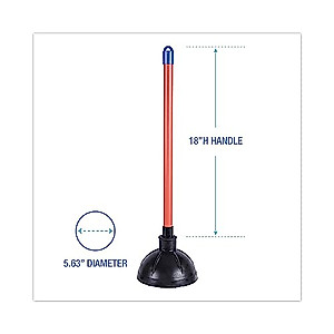 Boardwalk BWK09201EA 18 in. Plastic Handle Toilet Plunger for 5-5/8 in. Bowls - Red/Black