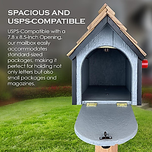 Peaceful Classics Amish Cedar Roof Wooden Mailbox with Window & Door Trim, Mailboxes for Outside, Handcrafted Outside Mailboxes, Post Mount Residential Mailboxes - (Navy with White Trim)