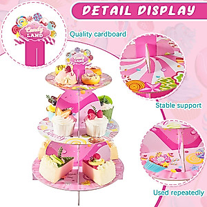 Zubebe 2 Pcs Candyland Party Decorations 3 Tier Cupcake Holder Candyland Decorations Pink Cupcake Stand Candyland Cardboard Cupcake Holder Candy Land Dessert Stand for Birthday Baby Shower Shop Party