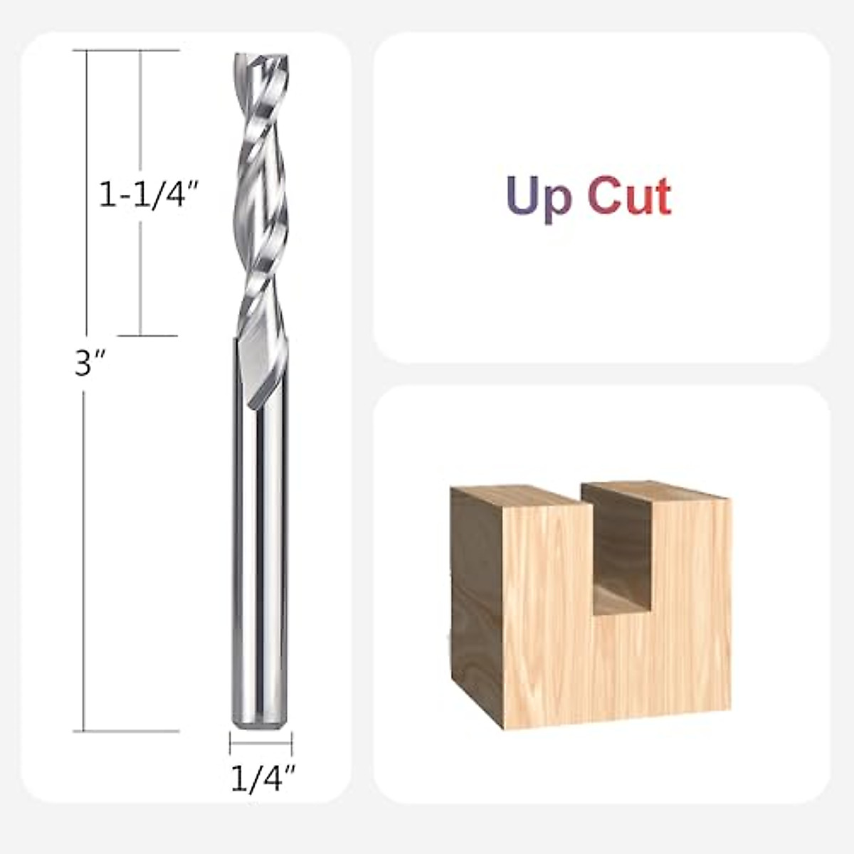 SpeTool Spiral Router Bits with UpCut 1/4 inch Cutting Diameter, 1/4 inch Shank 3 inch Extra Long HRC55 Solid Carbide CNC End Mill for Wood Cut, Carving
