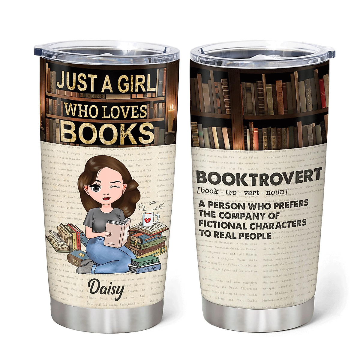 Hyturtle Personalized Book Tumbler Gifts For Women - Birthday Christmas Gifts For Book Lovers - Librarian Gifts - Book Club Gifts - Booktrovert Custom Name 20oz Stainless Steel Travel Tumbler Cup