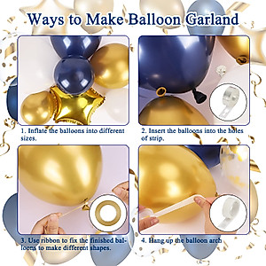 RUBFAC Navy Blue Gold Balloon Garland Arch Kit, 167pcs Royal Blue Gold White Balloons with Gold Confetti Balloons and Star Foil Balloons for Graduation Birthday Baby Shower Party Supplies Decorations