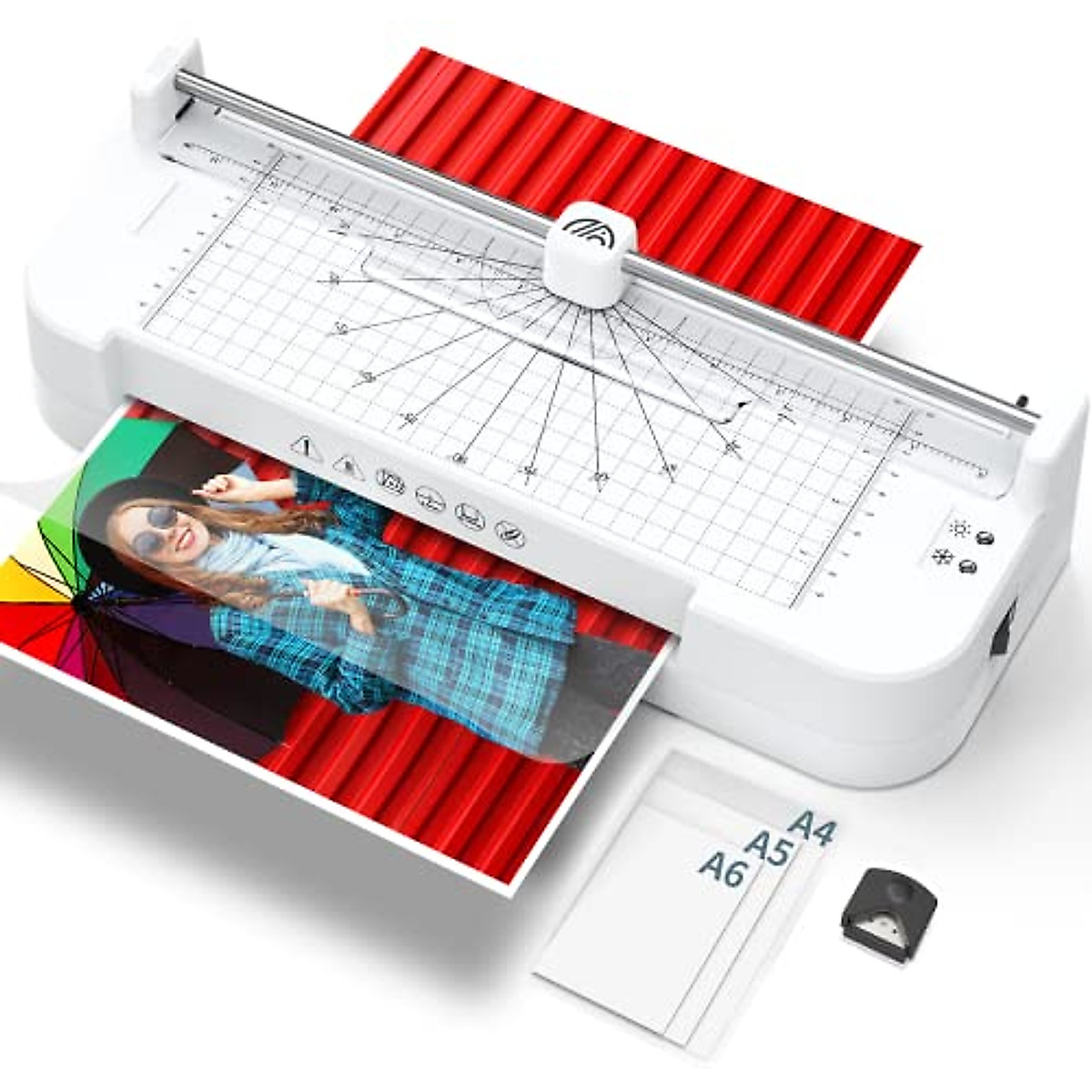 Laminator 7 in 1 Thermal Laminator 9-Inch Laminator Machine Laminating Machine with Laminating Pouches 20 Personal Laminator Desktop Lamination Corner Rounder for Office School Business (White)