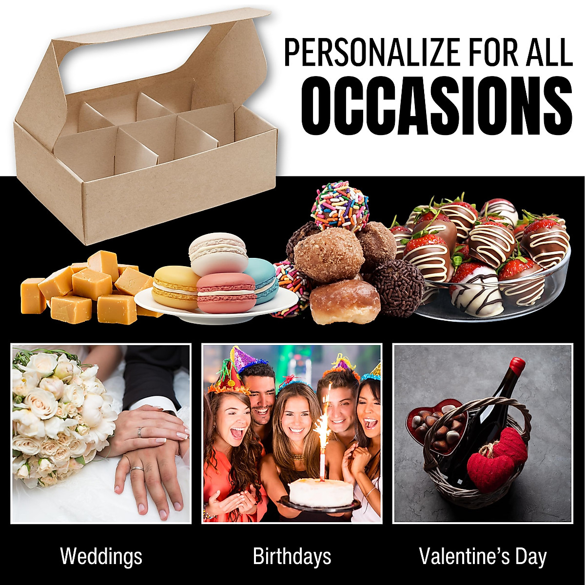 Modsy Baking Mini Truffle Boxes - Kraft | VERY SMALL 6 Treats - Window and Dividers | 5 x 3.5 x 1.57 Inches | Pack of 100