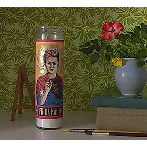 Frida Kahlo Secular Saint Candle - 8.5 Inch Tall Glass Prayer Votive - Made in The USA