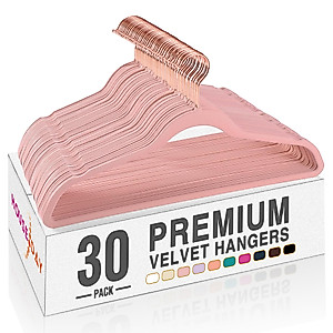 HOUSE DAY Velvet Hangers 30 Pack, Premium Clothes Hangers Non-Slip Felt Hangers, Sturdy Pink Hangers Heavy Duty Coat Hangers, Durable Suit Hangers, Space Saving 360 Rotating Rose Gold Hook