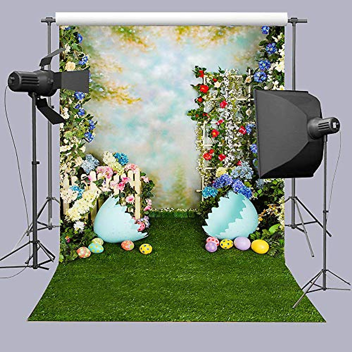 5x7ft Spring Easter Backdrops for Photography Rabbit Colorful Eggs Flower Wooden Wall Grass Backdrop Baby Shower Photo Background Kids Newborn Birthday Party Banner Decorations Studio Booth Props