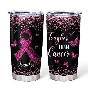Hyturtle Personalized Breast Cancer Awareness Tumbler Gifts for Women - Birthday Christmas Motivational Gifts For Breast Cancer Warriors Survivors - Custom Name 20oz Stainless Steel Travel Tumbler