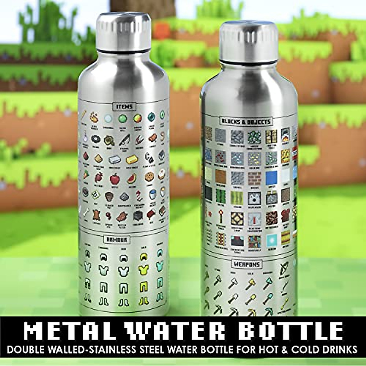 Paladone, 500ml, Minecraft Metal Water Bottle | Officially Licensed Gaming Merchandise