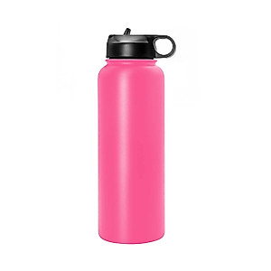 HKM Brothers Insulated Stainless Steel Water Bottle - Straw-Spout-Handle Lids, Vacuum Wide Mouth Reusable Metal Water Bottles - Pink