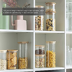 coccot Glass Jars with Bamboo Lids, Glass Food Storage Jars with Wood Lids for Pantry, Glass Canisters Sets with Wood lid for the Kitchen, 5 Pack Glass Storage Containers with Stackable Lids