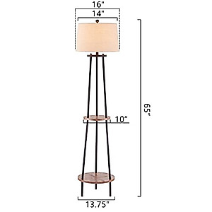 Maxax Floor Lamp with Shelf, Tripod Standing Reading Lamp with Shelves, 3 Way Dimmable Display Floor Lamps with Oatmeal Fabric Shade for Living Room, Office, Bedroom - 65 Inches