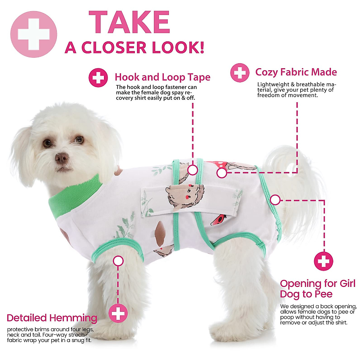 KOESON Dog Recovery Suit, Spay Suit for Female Dogs with Pee Hole Pet Surgical Recovery Suit Dog Cone Alternative, Dog Surgery Recovery Suit Anti Licking Pet Bodysuit for Abdominal Wound Hedgehog XS