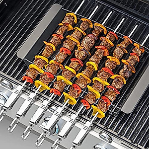 Skewers for Kabobs - Lycklig 17" Metal Skewers for Grilling With Slider, Flat Long 304 Stainless Steel Kabob Skewers, Reusable BBQ Barbecue Shish Kabob Skewers for Meat Shrimp Chicken Veggie (8PCS)