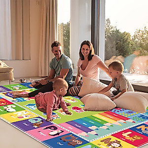 Kids Play Rug for Baby Play Mat for Floor, 78.7 x 59 Inches Kids Rugs for Playroom, Playtime Collection ABC, Numbers, Animals, Month, Season Educational Area Rug for Kids Room Classroom