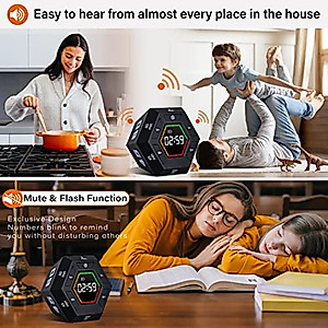 Hexagon Flip Pomodoro Timer,Smart Countdown Visual Timer for Kids,Magnetic Productivity Timer ADHD Tools for Kids and Adults,Large Display Digital Kitchen Timer for Cooking(Black)