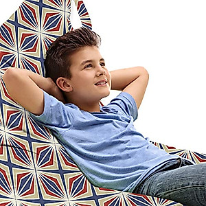 Lunarable Japanese Lounger Chair Bag, Vintage Geometric Diamond Line Pattern with Digital Effects, High Capacity Storage with Handle Container, Lounger Size, Pale Yellow Violet Blue