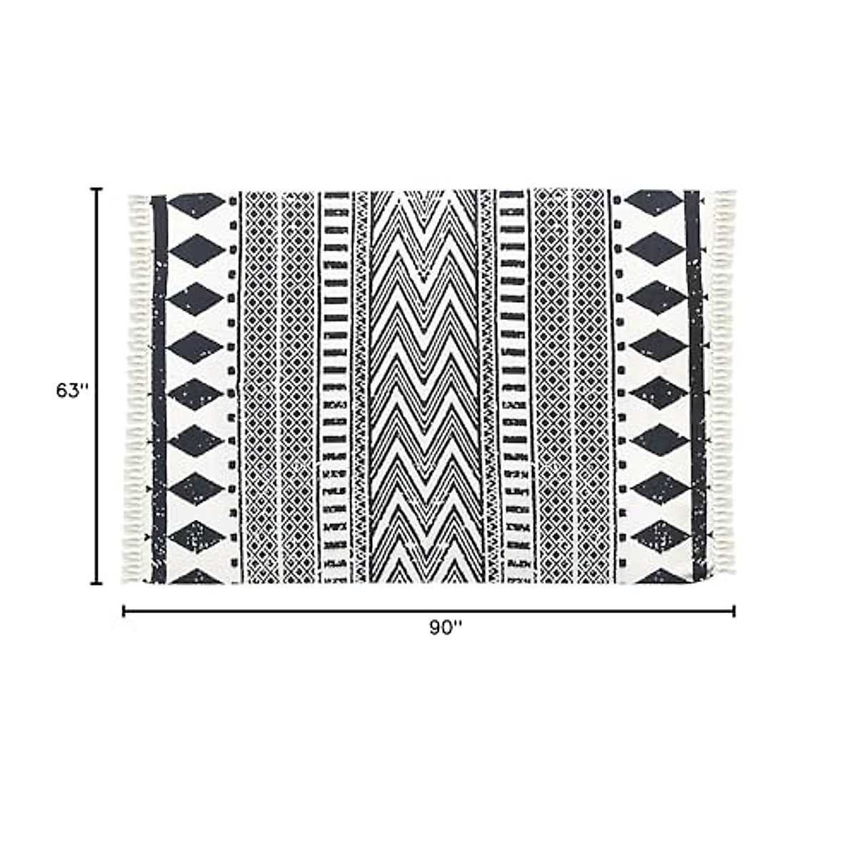USTIDE Ultra Large Bohe Area Rug Large Hand Woven Black and White Cotton Rugs with Tassels Printed Geometric Tribal Rug for Living Room, Bedroom, Laundry Room, Entryway （63x90Inches）