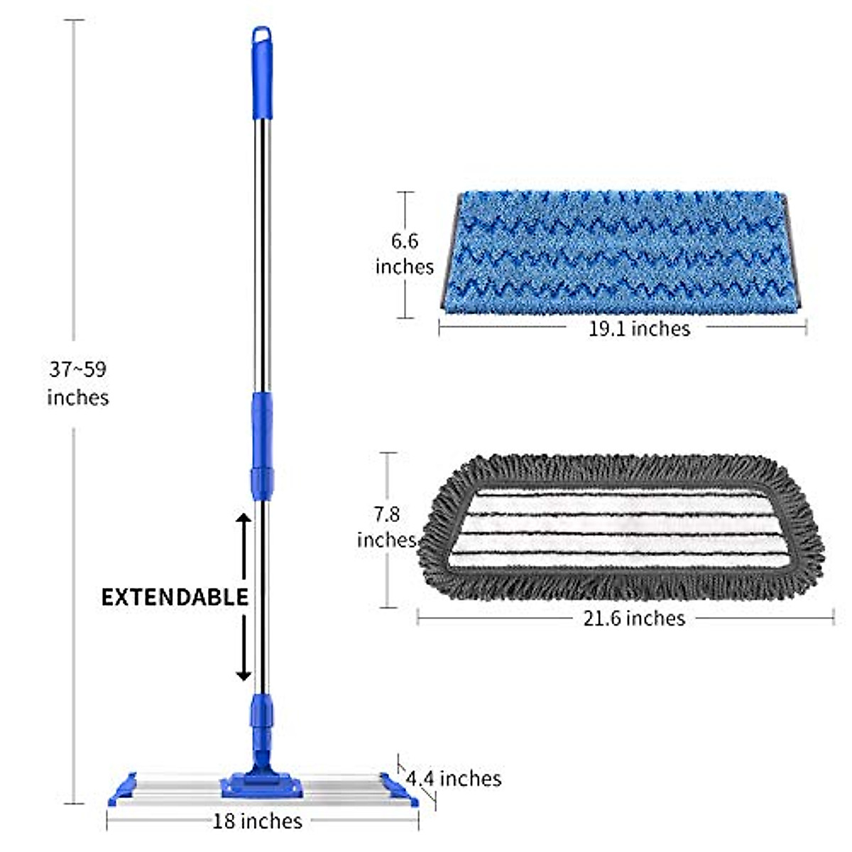 MR.SIGA 18" Professional Microfiber Mop for Floor Cleaning, Stainless Steel Telescopic Handle, Includes 2 Washable Premium Microfiber Mop Pads, 1 Scrub Cloth and 1 Dust Cloth