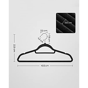 SONGMICS Velvet Hangers, 50 Pack, Ultra Thin Space Saving, Non-Slip Coat Hangers with Tie Organiser, 360 Degree Swivel Hook, Black CRF50B