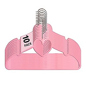 Plastic Hangers, Heavy Duty Clothes Hanger for Adults, Heart Hangers with 360 Degree Swivel Hook for Coat Jackets, Pants, Shirts, T-Shirts, Dresses Clothes Hanger (10 Pack - Pink)