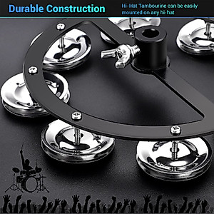 Facmogu 5.5 Inch Mountable Cymbal Hi-hat Tambourine with Single Row 8-pair Stainless Steel Jingles 37cm/1.5in, Drum Set Tambourine with Wing Nut Mount & Durable Alloy Construction for Hihats - Black