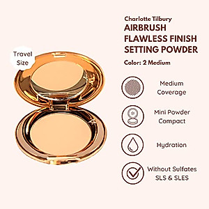 Charlotte Tilbury Mini Airbrush Flawless Finish Setting Pressed Compact Makeup Face Powder for Women - 2 Medium