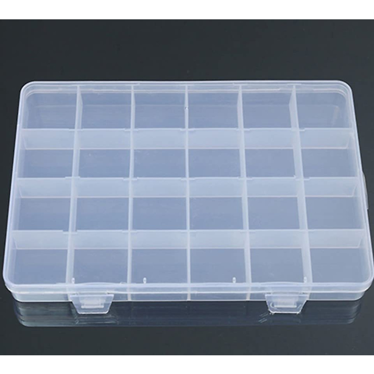 Transparent 24 Compartments Plastic Box Case Jewelry Bead Storage Container Craft Organizer with Divider and Compartments for Earring Rings Necklaces Bracelet Anklet