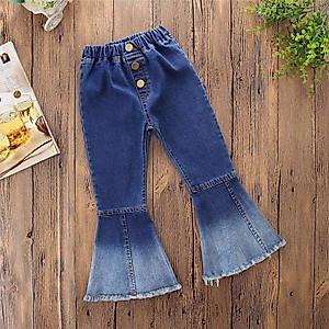 MODNTOGA Baby Girls Denim Bell Bottom Jeans Vintage Toddler Kid Flare Pants Jeans Western Little Cowgirl Outfit Hippie Pants (Dark Blue, 130 (6-7T))