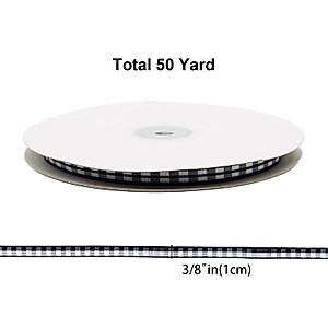 Alpurple 50 Yard Large Buffalo Check Ribbon -3/8 Inch Black and White Gingham Ribbon- Plaid Ribbon, Lumberjack Ribbon for Lumberjack Party Supplies and Christmas, Valentine's DIY Craft (Black-3/8)