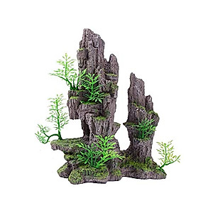 Saim Aquarium Decorations - Mountain View Stone Ornament Artificial Tree Rock Cave Mountain Landscape Fish Tank Decoration