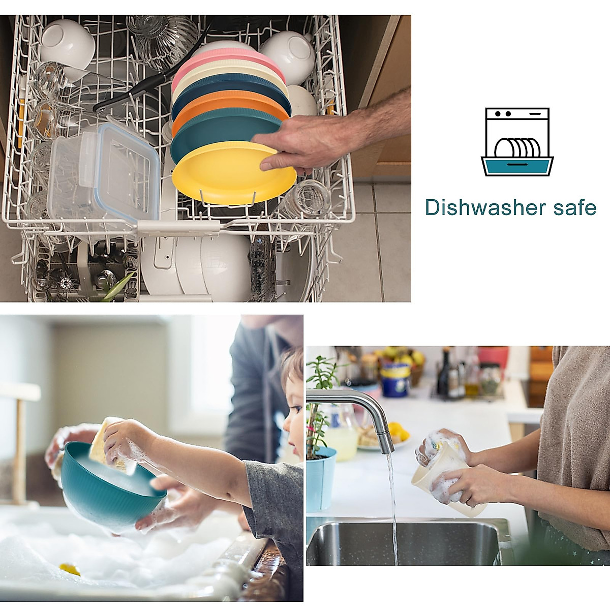 Straw Dinnerware Set - 54 Pcs Unbreakable Dish Set, Reusable Straw Plates and Bowls Sets Outdoor Camping Dishes Service for 6, Microwave and Dishwasher Safe (Multicolor)