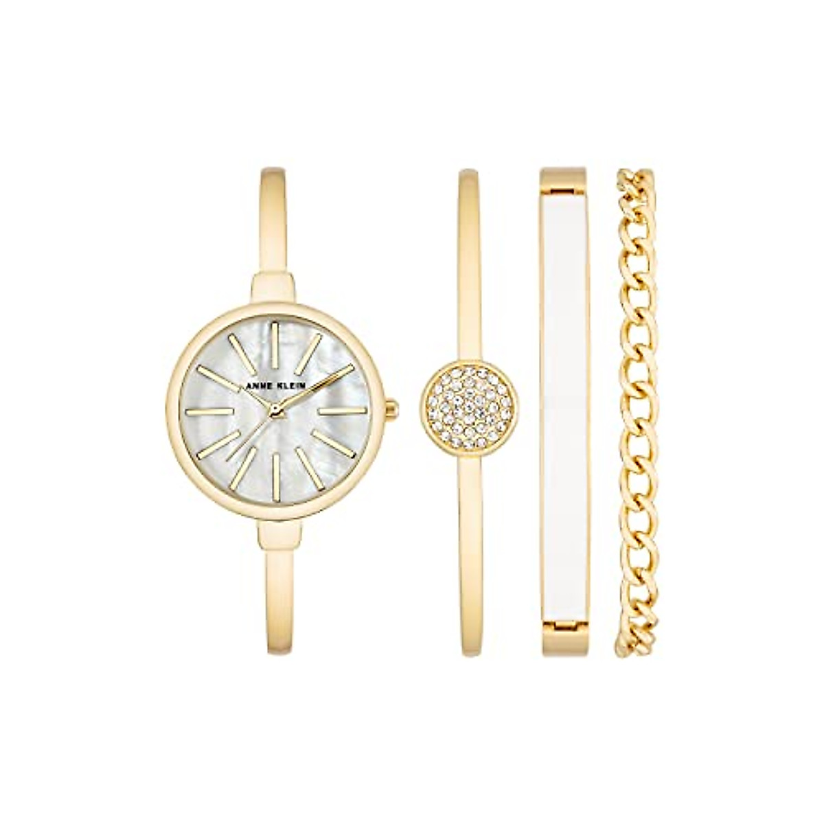 Anne Klein Women's Japanese Quartz Dress Watch with Metal Strap, Gold, 4.5 (Model: AK/1470WTST)