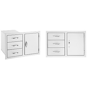 AMS Fireplace | Summerset Sizzler Pro 32" Built-in Liquid Propane Grill Package-3 | Double Side Burner | 3-Drawers & Access Door Combo | Stainless Steel Drop-in Sink & Hot/Cold Faucet, and More