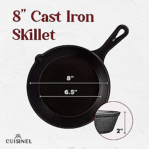 Cast Iron Skillet - 8"-Inch Frying Pan with Pour Spouts + Silicone Handle Holder Cover - Pre-Seasoned Oven Safe Cookware - Indoor/Outdoor Use - Grill, BBQ, Stovetop, Firepit, Gas and Induction Safe